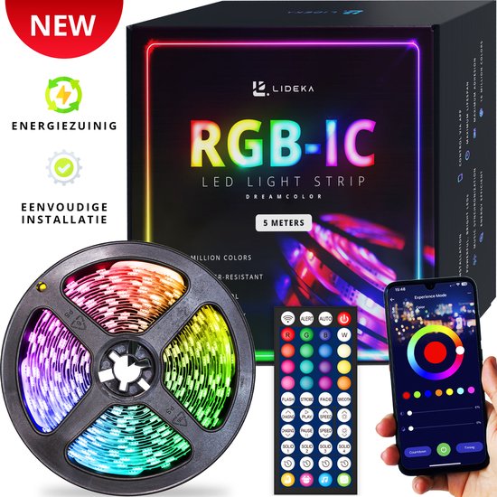 Lideka® Slimme RGBIC Dreamcolor LED Strip - 5 Meter - Helderste Verlichtingsoplossing... | bol.com