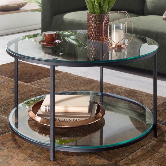 Salontafel van glas en metaal - Moderne ronde woonkamertafel ...