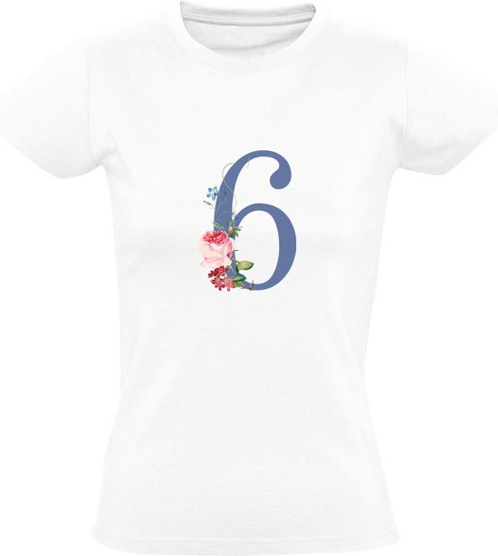 Getal 6 met rozen Dames T-shirt - bloemen - bloemist | bol