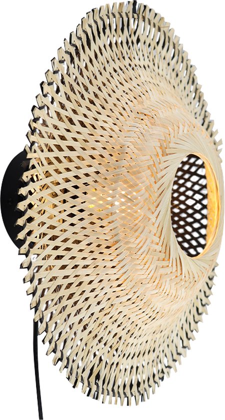 Olucia Cordoba - Landelijke Wandlamp - Aluminium/Rotan - Bruin;Zwart | bol