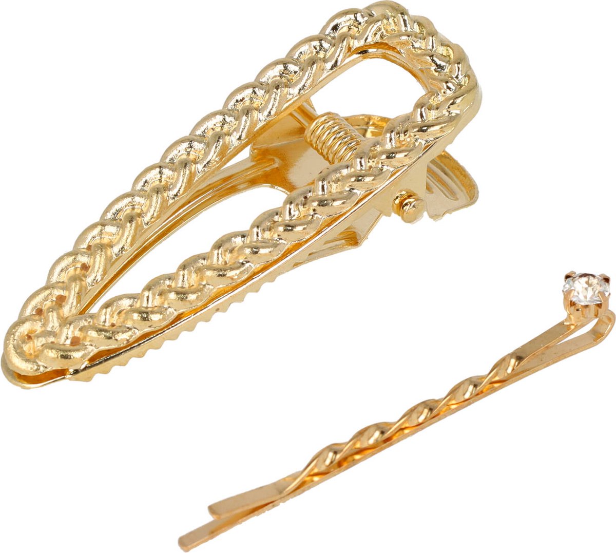 Haarspeld Duckklem + Schuifspeldje Strass Open Vorm Ketting Goud ...