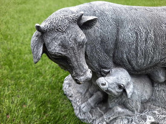 Koe met kalf beton beeld tuinbeeld grijs | bol.com