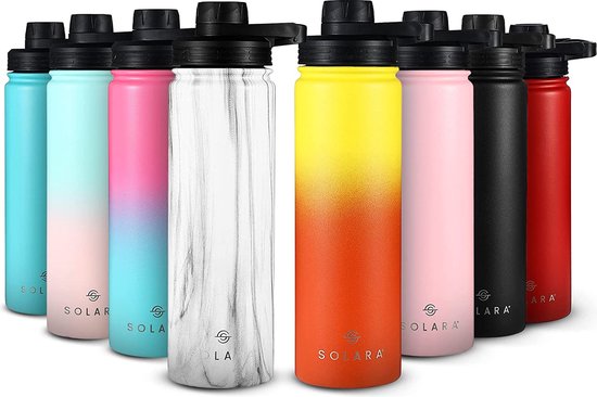 Metalen waterflessen met rietje, 650 ml, vacuüm-geïsoleerde waterfles ...