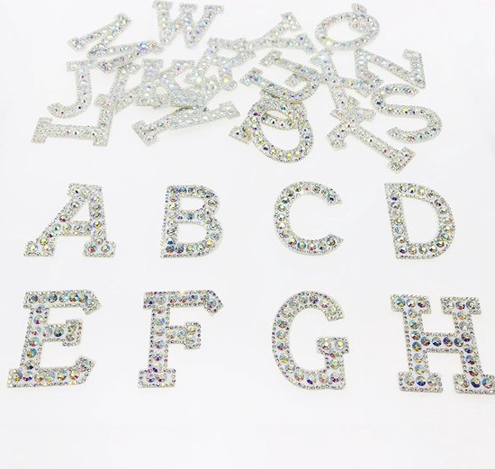 26 stuks patches om op te strijken, A-Z bling, strass, letterpatches ...