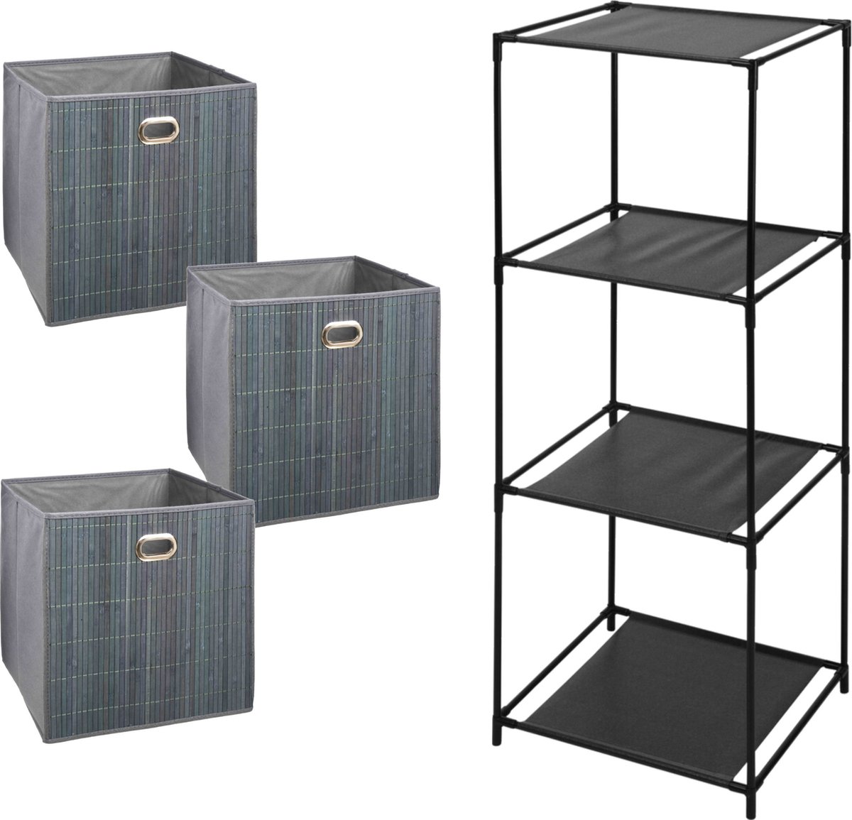 5Five Rack de rangement Smartrack - avec 3x paniers tissu/bambou - gris ...