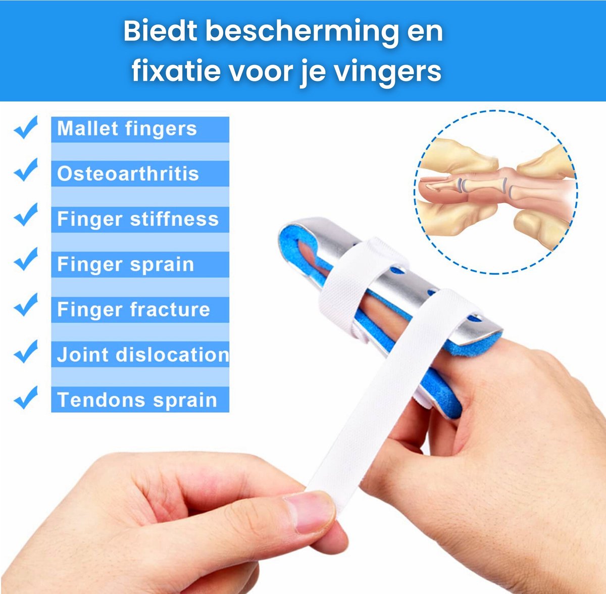 KANGKA Vingerbrace - Verstelbaar Vingerspalk maat XL (9 cm) - Finger ...