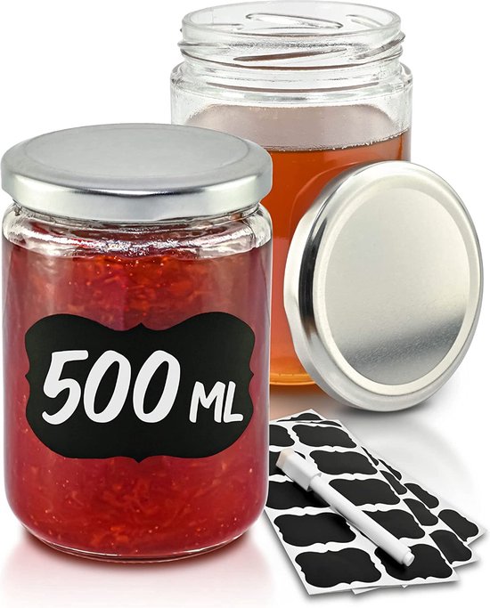 12 weckpotten 500 ml met deksels, etiketten-luchtdichte weckpotten voor ...
