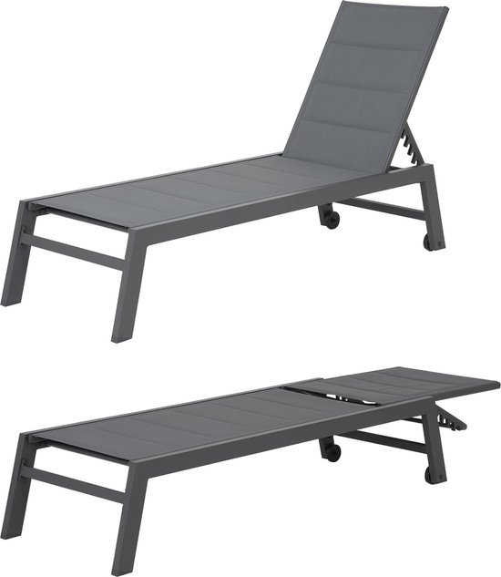 Set van 2 BARBADOS ligbedden in grijs textilene - aluminium grijs ...