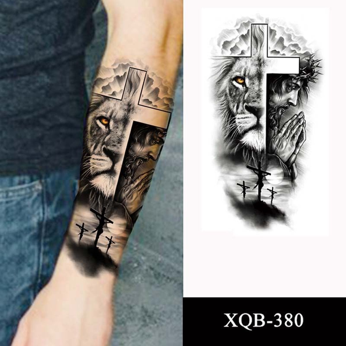 Kruisiging Jezus en Leeuw Sleeve Tattoo | Neptattoo volwassenen ...
