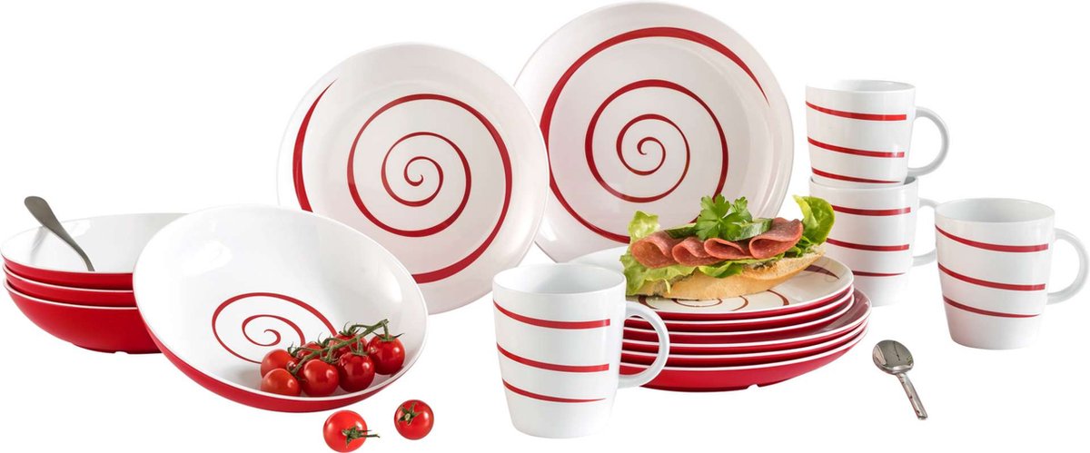 Melamine set GIMEX Classic Line Twist rood - 16 delig - campingservies ...