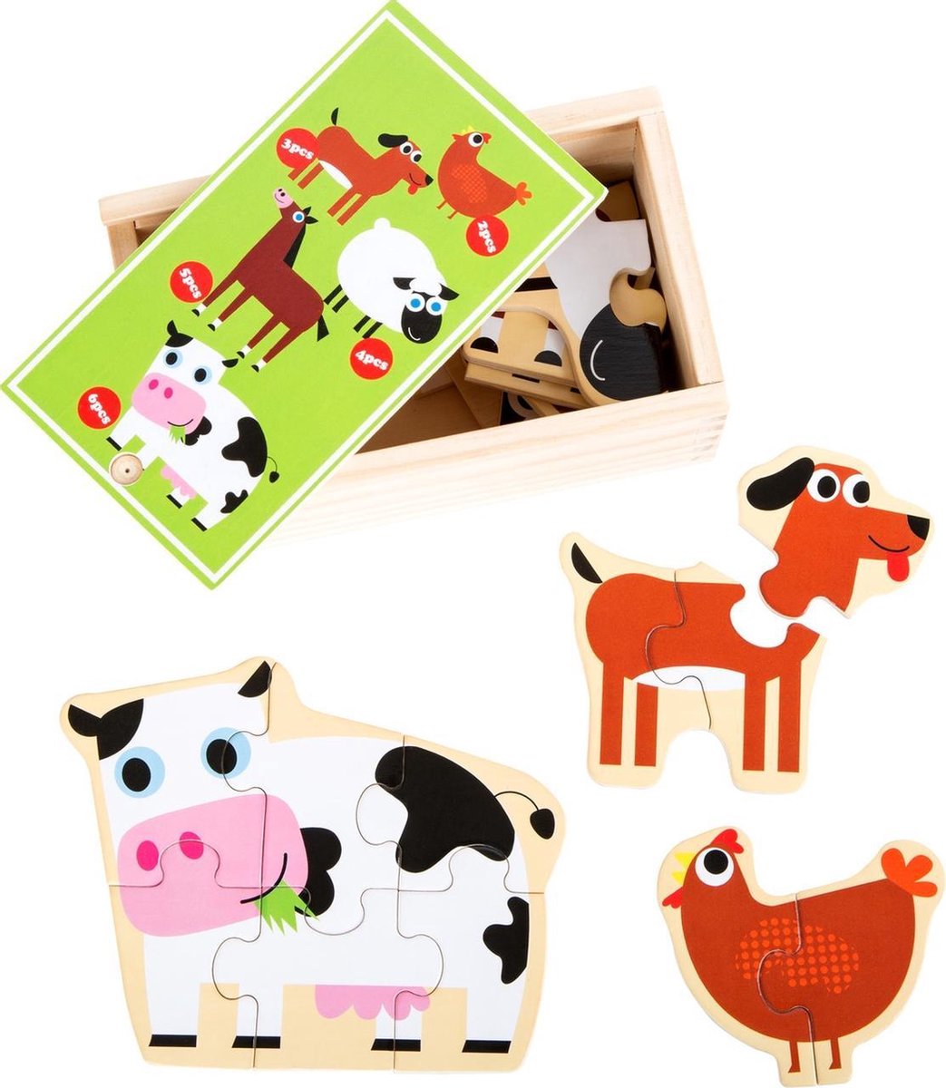Houten legpuzzels - Puzzelbox "dieren op de boerderij" - Kinderpuzzel 2 ...