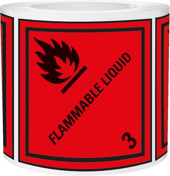 ADR sticker klasse 3 met tekst, zeewaterbestendig op rol 100 x 100 mm ...