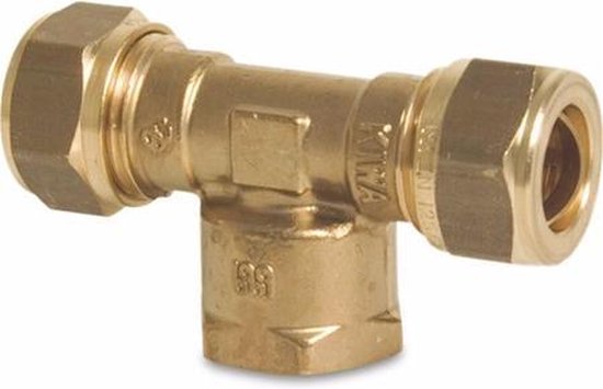Bonfix T-stuk 90° messing 15 mm x 1/4" x 15 mm knel x binnendraad x knel KIWA/GASTEC | bol