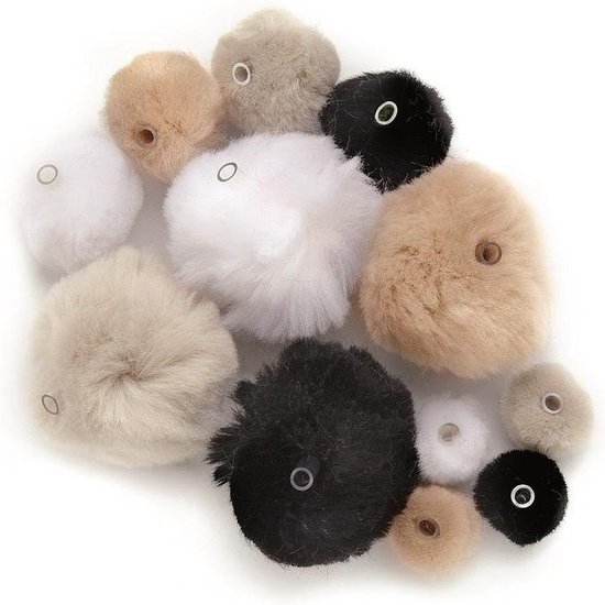 180x knutsel pompons met kunststof ogen wit/zwart/grijs - Hobby ...
