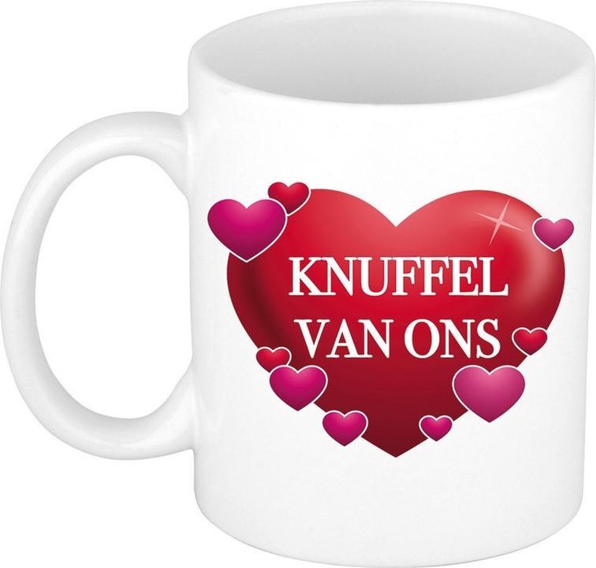 Knuffel van ons cadeau koffiemok / theebeker wit met hartjes - 300 ml - keramiek -... | bol.com
