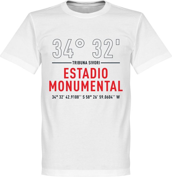 River Plate Estadio Monumental Coördinaten T-Shirt - Wit - XXXXL | bol