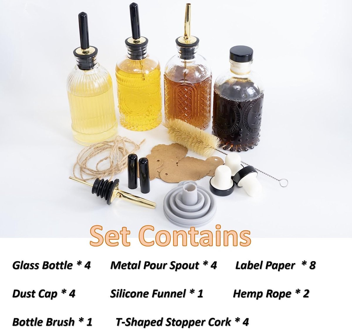 Set van 4 azijn- en olieflessen met schenktuit voor in de keuken - 200 ...