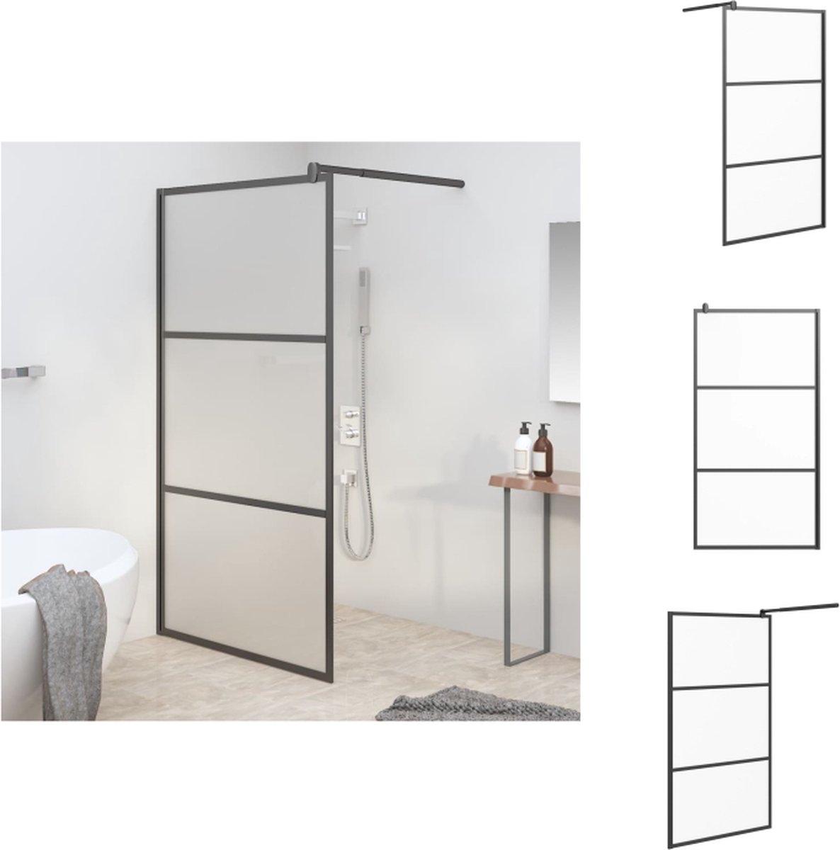 vidaXL Inloopdouchewand - ESG-glas - (98 - 100) x 195 cm - Zwart ...