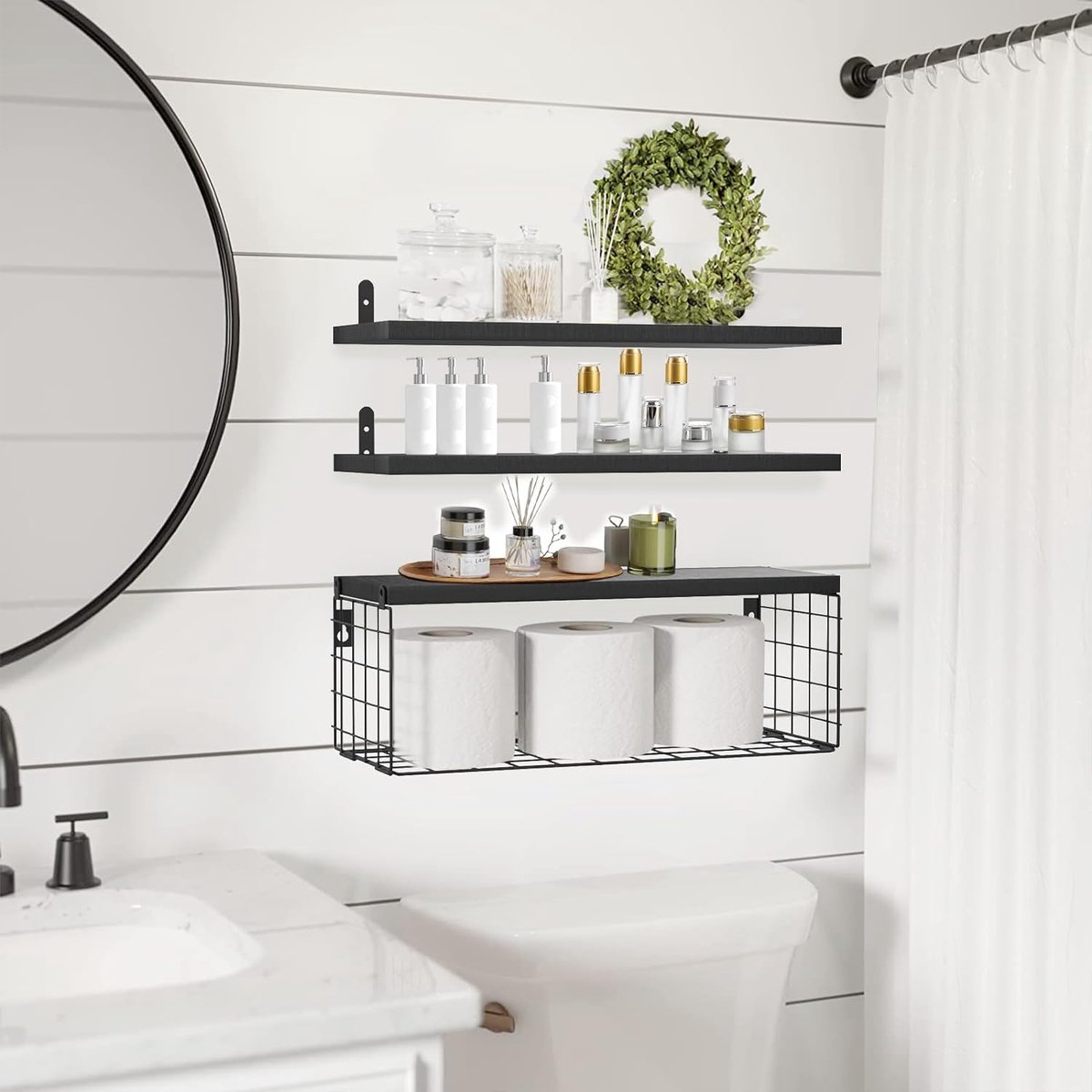 Zwevende Planken, Wandplank in Industrieel van hout 40 cm opbergmand ...