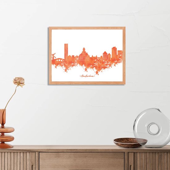 Poster Skyline Amsterdam Watercolor Paint Rechthoek Horizontaal Met Lijst XL (70 X 50... | bol