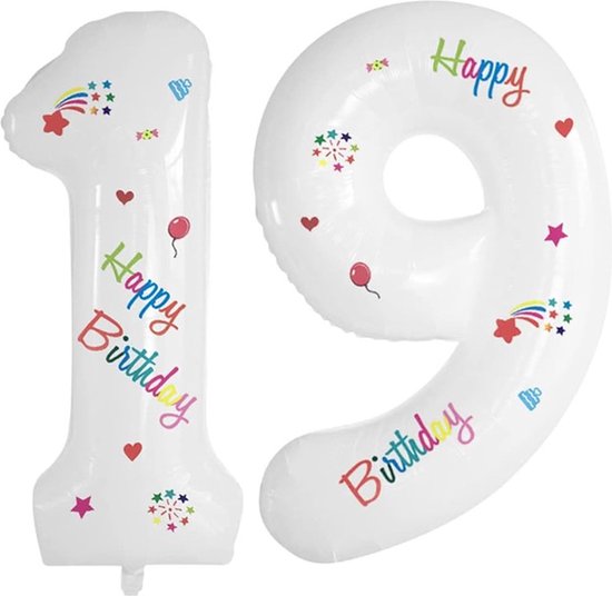 Folie Ballonnen Cijfers 19 Jaar Happy Birthday Verjaardag Versiering ...