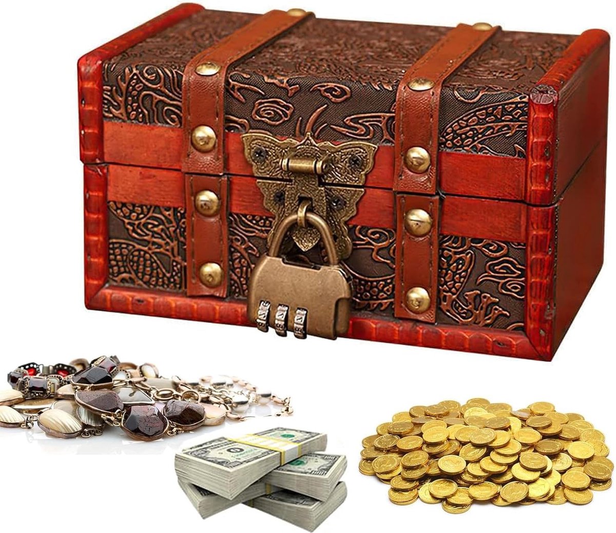 Schatkist voor kinderverjaardag, kleine schatkist van hout, vintage ...