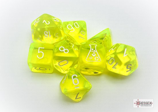 Chessex 8-Die set Lab Dice Translucent Neon Yellow/White | bol