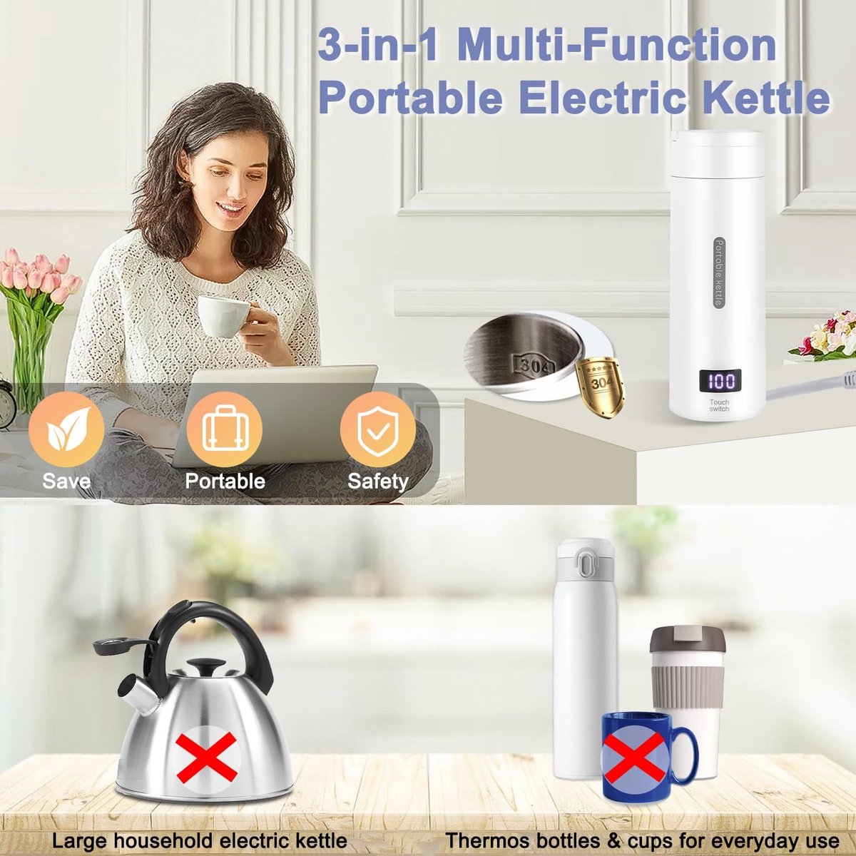 Draagbare Waterkoker - Reiswaterkoker- Voor onderweg - 0,5L - Mini ...