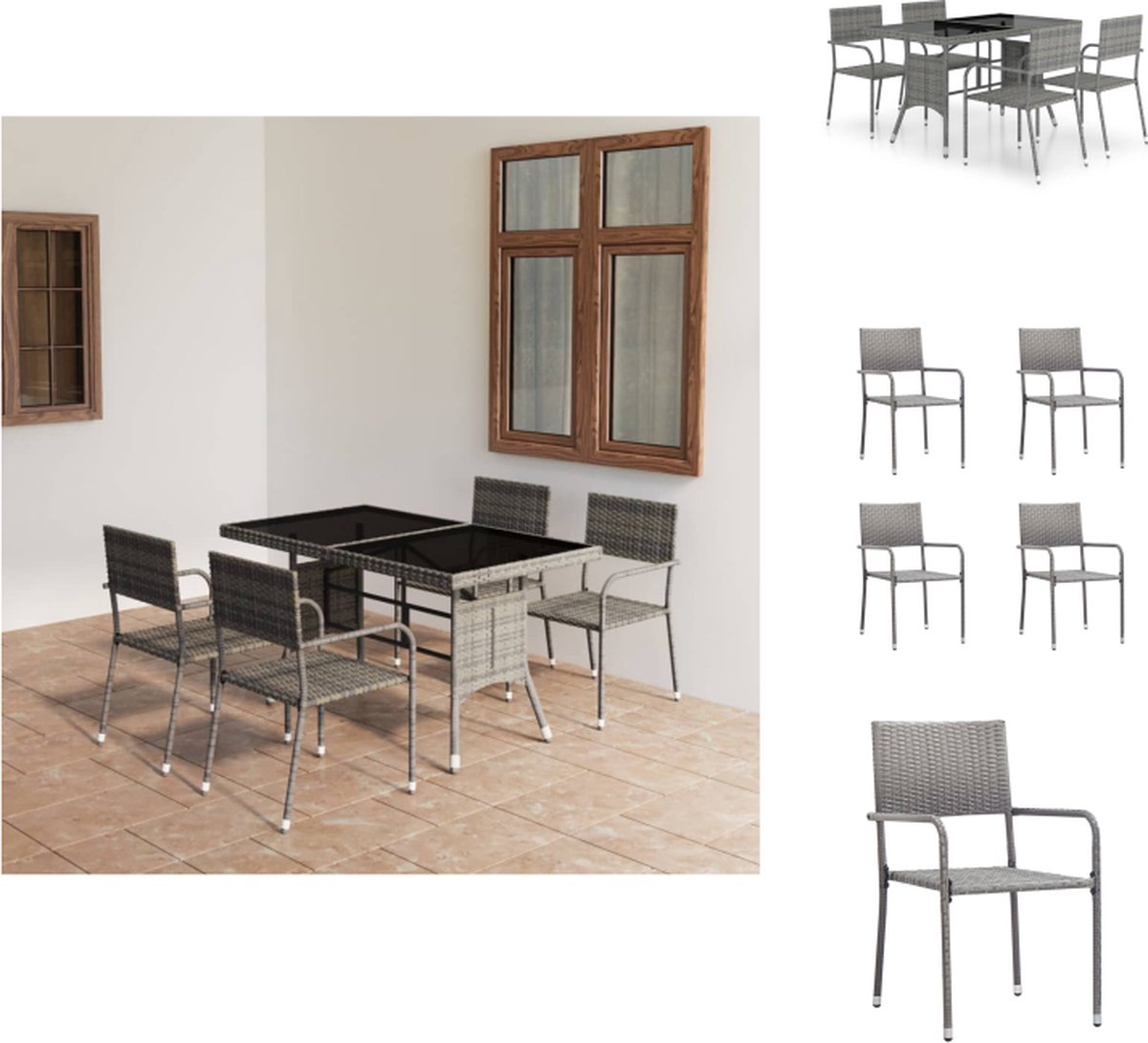 vidaXL Tuinset Poly Rattan - Grijs - 140 x 80 x 74 cm - Onderhoudsvrij ...