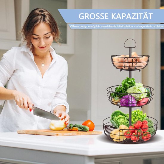 Corbeille à fruits à 3 étages, support à fruits de cuisine en métal ...