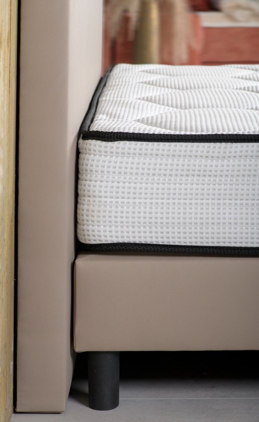 Suwency - Lisa Boxspring - 140x200 - Matras Pocket HR - Taupe Leder | bol