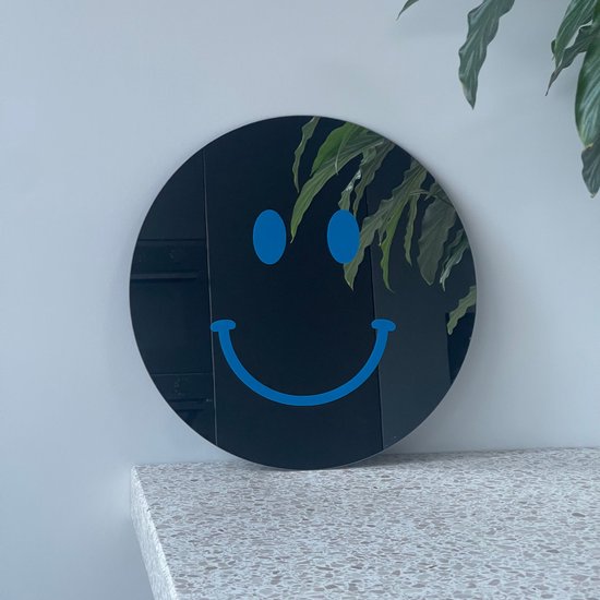 Blauwe Smiley Spiegel - 38cm - Rond | bol