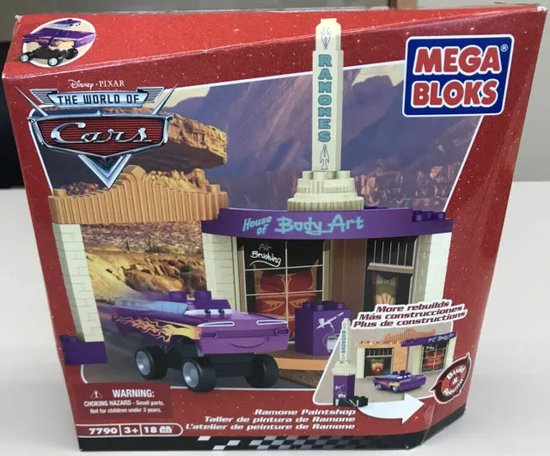MEGA BLOKS PIXAR Cars Ramones Paint Shop 18 pcs House of Body Art ...