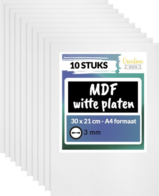 Creative Deco 10 x A3 MDF - Plaat Wit | 300 x 210 x 3 mm | Perfect voor ...