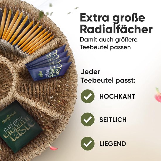 Theedoos voor theezakjes, extra grote radiale vakken, ronde opbergdoos ...