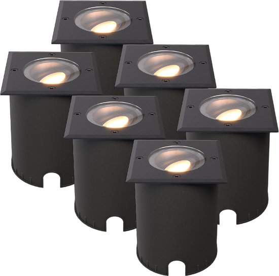 HOFTRONIC - Set van 6 Cody LED Grondspots XL Zwart - Vierkant - Dimbaar ...