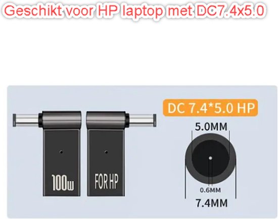 Togadget® - PD 100W Laptop Voedingslader Adapter voor HP 7.5x3 - Type-C ...