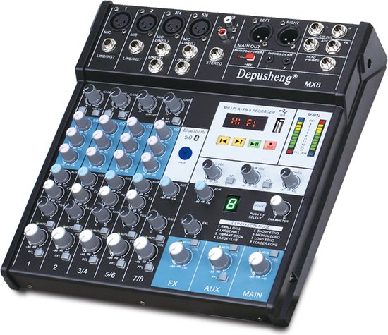 MX8 Professionele audiomixer Console geluidskaart 8-kanaals DJ ...
