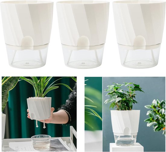 Zelfwaterende bloempot, set van 3, hoogwaardige kunststof plantenpotten ...