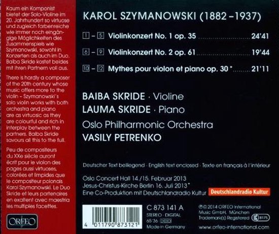 Lauma Skride; Os Baiba Skride - Szymanowski - Violinkonz.; Skrid (CD ...