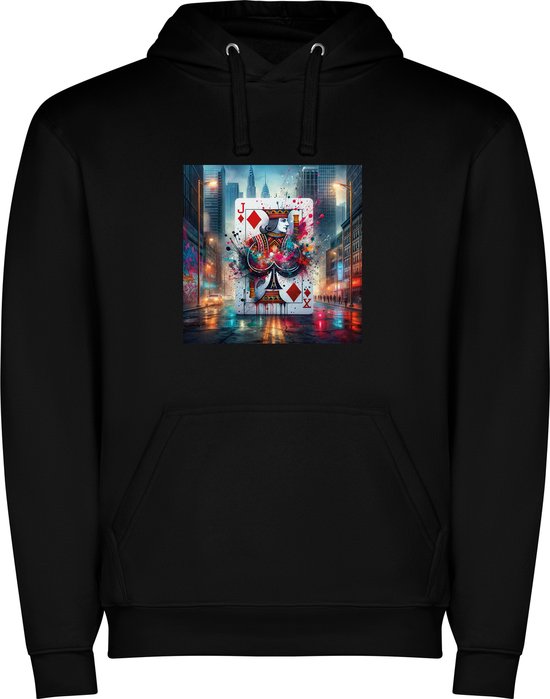 Zwarte unisex hoodie met “ Kleurrijke Speelkaart Ruiten Boer – Harten ...