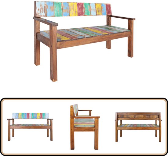 vidaXL Bankje 115 cm van gerecycled hout Vintage Bank - Houten Bank ...