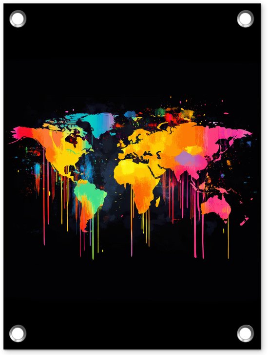 Tuinposter 30x40 cm - Tuindecoratie Wereldkaart - Verf - Kleurrijk ...