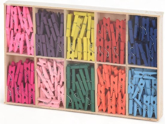 Mini-wasknijpers - Hout - 25 mm - Meerkleurig - Voor knutselen en ...