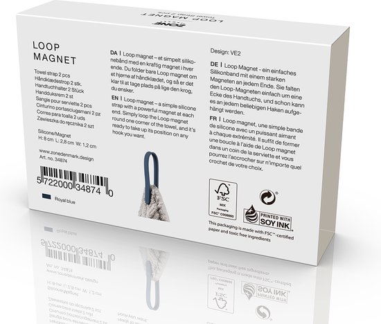 Zone Denmark Loop magnet Handdoeklus 9 cm 2 stuks Royal Blue | bol