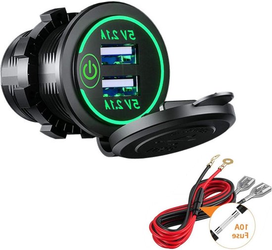 Dubbele USB-oplader voor auto 12V/24V - 5V/4.2A met schakelaar ...