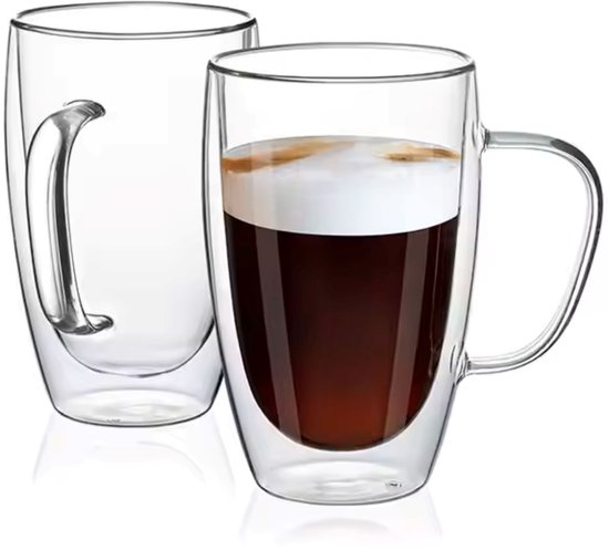 Megalin - dubbelwandige glazen met oor set van 2 - 450 ml | bol