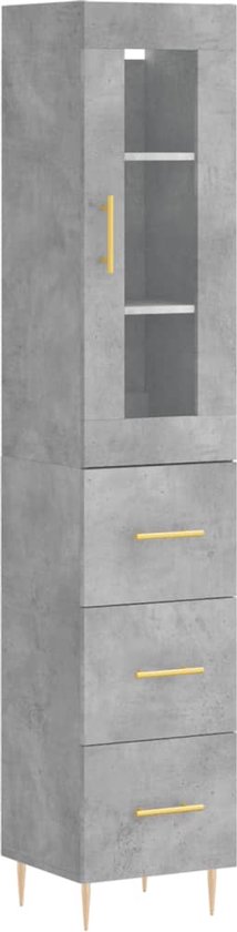 vidaXL Hoge kast - 34,5x34x180 cm - Bewerkt hout - Grijs Hoge Kast ...