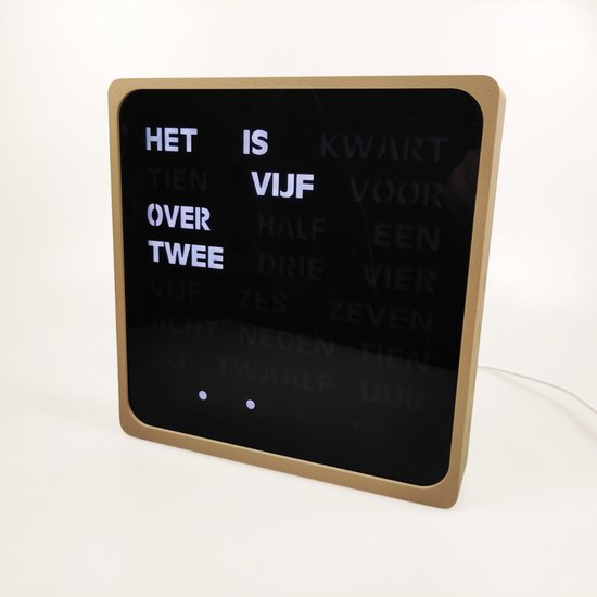 Atlas Time Tafelklok Nederlands – Woordklok 20x20 cm – Zandgeel – Uniek ...