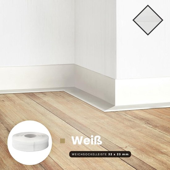 Zachte plint 5 m wit 32 x 23 mm pvc zelfklevend - knikhoek - plint ...